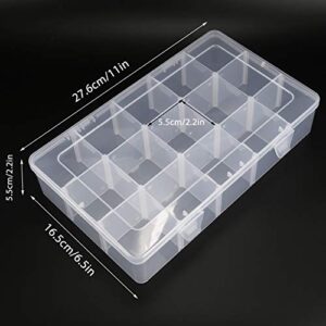 Umirokin 2 Pack 15 Grids Large Clear Plastic Organizer Box with Adjustment Dividers, Tackle Box Organizer, Compartment Organizer Containers for Bead Jewlery Rock Collection Washi Tapes Threads Screws.