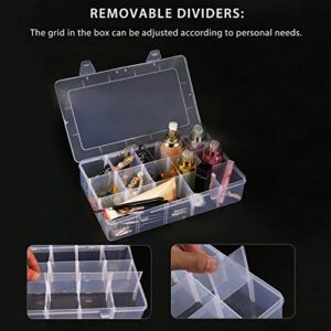 Umirokin 2 Pack 15 Grids Large Clear Plastic Organizer Box with Adjustment Dividers, Tackle Box Organizer, Compartment Organizer Containers for Bead Jewlery Rock Collection Washi Tapes Threads Screws.