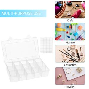 Umirokin 2 Pack 15 Grids Large Clear Plastic Organizer Box with Adjustment Dividers, Tackle Box Organizer, Compartment Organizer Containers for Bead Jewlery Rock Collection Washi Tapes Threads Screws.