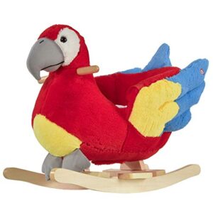 qaba kids ride-on rocking horse toy parrot style rocker with fun music & soft plush fabric for children 18-36 months