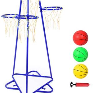 Anditt Kids Basketball Hoop Portable Basketball Stand with 4 Hoops at Varying Heights and 3 Balls Toy Set for Age 3 Years and Up for Toddlers Indoor and Outdoor Sport Games (Blue)