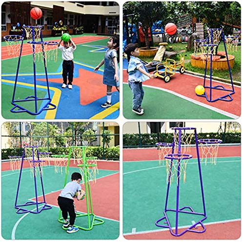 Anditt Kids Basketball Hoop Portable Basketball Stand with 4 Hoops at Varying Heights and 3 Balls Toy Set for Age 3 Years and Up for Toddlers Indoor and Outdoor Sport Games (Blue)