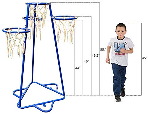 Anditt Kids Basketball Hoop Portable Basketball Stand with 4 Hoops at Varying Heights and 3 Balls Toy Set for Age 3 Years and Up for Toddlers Indoor and Outdoor Sport Games (Blue)