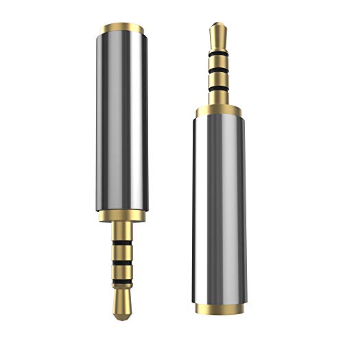 Gold Plated 3.5mm Male to 2.5mm Female Audio Headphone Adapter Headset Converter 3 Ring Jack Plug - Stereo or Mono (2-Pack)