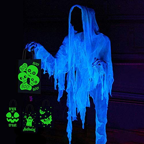 16 PCS Halloween Treat Bags for Kids Trick or Treat Candy Bags, Glow in The Dark Bags with Handles for Halloween Party Favors