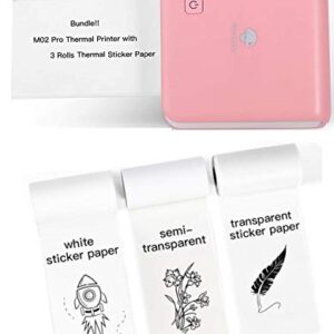 Phomemo M02 Pro Mini Bluetooth Thermal Pocket Printer with 3 Rolls Adhesive White/Transparent/Semi-Transparent Paper, Compatible with iOS + Android for Plan Journal, Study Notes, DIY, Work, Gift