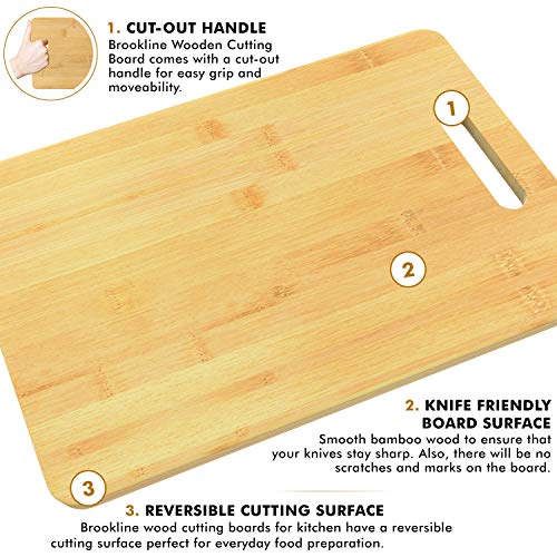 Brookline Wood Cutting Board Set - Extra Thick 3 Charcuterie Boards - Made from Organic Bamboo - Used for Cooking, Meat, Cheese and Vegetable Chopping