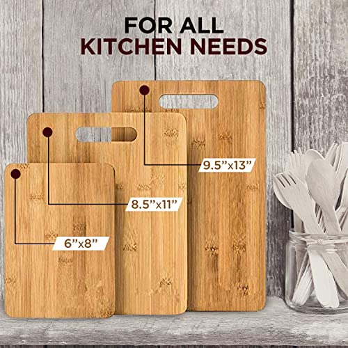 Brookline Wood Cutting Board Set - Extra Thick 3 Charcuterie Boards - Made from Organic Bamboo - Used for Cooking, Meat, Cheese and Vegetable Chopping