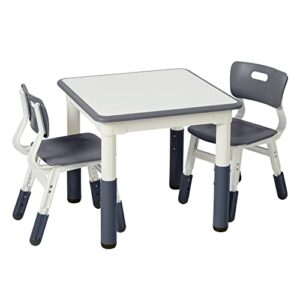 ecr4kids square dry-erase activity 2 adjustable height table and chairs, grey