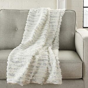 mina victory fur foil stripes fx fur ivory/silver 50" x 60" throw pillow