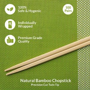 Bamboo Chopsticks - 100 Pairs - Premium Disposable Chopsticks - Individually Wrapped - Multi Pack Wooden Chopsticks Disposable