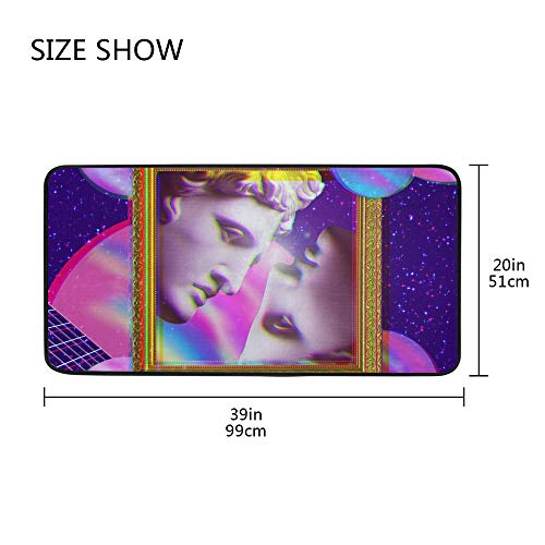 Kuizee Kitchen Rug Area Rug Sculpture Vaporwave Purple Art Collage Frame Bathroom Hallway Entry Way Floor Non Slip Soft Water Absorbent 39×20 Inch