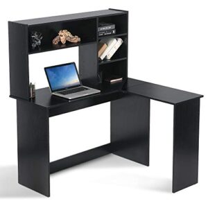 ivinta wood l shaped computer desk with hutch modern corner gaming desk with storage shelves home office desk for small space dark brown writing desk workstation