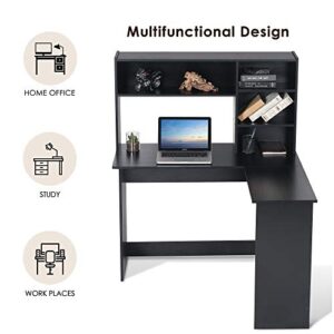 ivinta Wood L Shaped Computer Desk with Hutch Modern Corner Gaming Desk with Storage Shelves Home Office Desk for Small Space Dark Brown Writing Desk Workstation