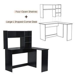 ivinta Wood L Shaped Computer Desk with Hutch Modern Corner Gaming Desk with Storage Shelves Home Office Desk for Small Space Dark Brown Writing Desk Workstation