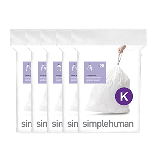 simplehuman Code K Custom Fit Drawstring Trash Bags in Dispenser Packs, 100 Count, 35-45 Liter / 9-12 Gallon, White