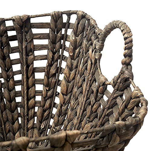 Artera Large Wicker Storage Basket - Set of 3 Woven Water Hyacinth Blanket Baskets with Handle, Natural Nesting Storage Bins for Living Room, Bedroom, Bathroom or Laundry Room