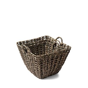 Artera Large Wicker Storage Basket - Set of 3 Woven Water Hyacinth Blanket Baskets with Handle, Natural Nesting Storage Bins for Living Room, Bedroom, Bathroom or Laundry Room