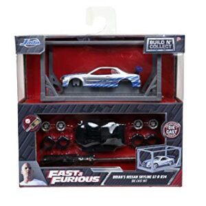 Jada Toys Fast & Furious 1:55 Brian's 2002 Nissan GT-R R34 Build N' Collect Die-cast Model Kit, Toys for Kids and Adults, Blue