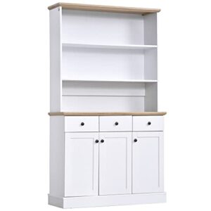 homcom 71" buffet with hutch, kitchen pantry cabinet, bookcase with drawers & shelves for living room, white