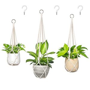 dahey macrame plant hanger set of 3 with hooks indoor hanging planter basket 35"/29"/23" handmade woven cotton rope flower pot crochet plant holder stand for boho home decor no tassels,beige