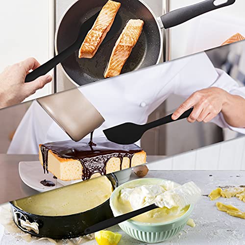 MJIYA Silicone Spatula, 480°F Heat Resistant Non Stick Rubber Kitchen Spatulas for Cooking, Baking, and Mixing, Versatile Tools with Strong Stainless Steel Core (Black, Silicone Spatula, Small)