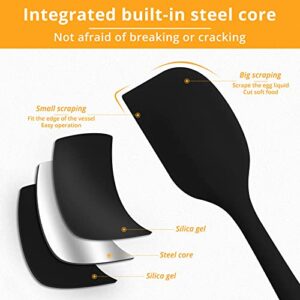 MJIYA Silicone Spatula, 480°F Heat Resistant Non Stick Rubber Kitchen Spatulas for Cooking, Baking, and Mixing, Versatile Tools with Strong Stainless Steel Core (Black, Silicone Spatula, Small)