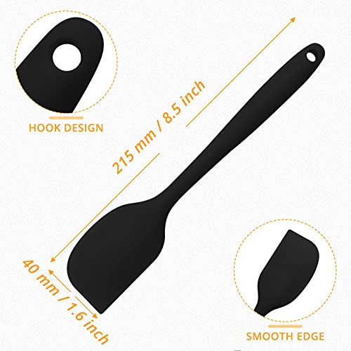 MJIYA Silicone Spatula, 480°F Heat Resistant Non Stick Rubber Kitchen Spatulas for Cooking, Baking, and Mixing, Versatile Tools with Strong Stainless Steel Core (Black, Silicone Spatula, Small)