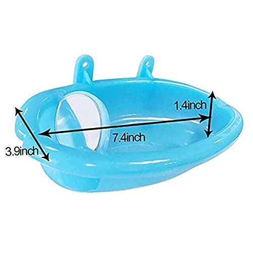 SHINYLYL Bird Bath Tub Bowl Basin Hanging Birdbath Toy Pet Parrot Budgie Parakeet Cockatiel Cage Water Shower Food Feeder with Mirror (Blue)