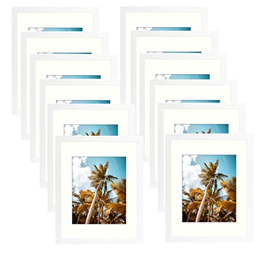 Frametory, Set of 12, 11x14 White Picture Frame - Made to Display Pictures 8x10 with Mat or 11x14 Without Mat - Wide Molding - Pre-Installed Wall Mounting Hardware