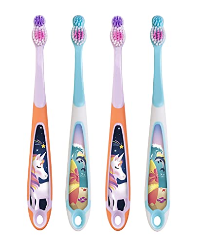 Jordan* Step 3 Kids Toothbrush, 6-9 Years, Soft Bristles, BPA Free - 4 Pack - Blue & Pink