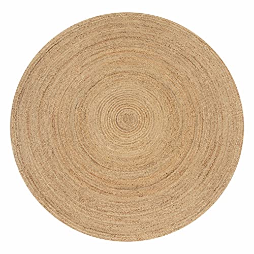 Ramanta Home Jute Braided Rug, 4' Round Natural, Hand Woven Reversible Rugs for Kitchen Living Room Entryway, 4 Feet Round