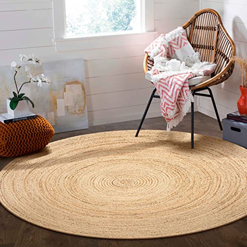 Ramanta Home Jute Braided Rug, 4' Round Natural, Hand Woven Reversible Rugs for Kitchen Living Room Entryway, 4 Feet Round