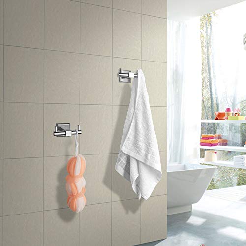 Double Towel Hooks for Hanging ,Premium Stainless Steel Heavy Duty Square Clothes Coat Robe Wall Hook for Kitchen &Garage, Heavy Duty Wall Mounted 2 Pack