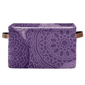 KEEPREAL Large Storage Basket Bin Purple Mandala Boho Storage Cube Box Foldable Canvas Fabric Collapsible Organizer with Handles for Home Office Closet