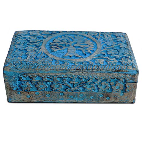 BHAVATU |Wooden Jewelry Box, Jewelry Box, Tarot Box, Celestial Home Decor, Witch Box, Tree of Life, Trinket Box |Size- 8" x 5" x 2.5",| Decorative Storage Bin