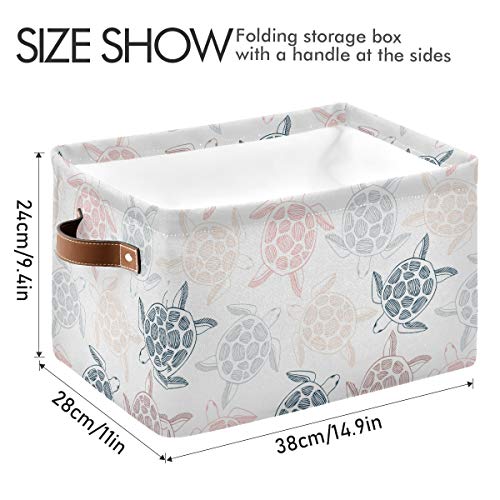 KEEPREAL Large Storage Basket Bin Sea Turtles Pattern Storage Cube Box Foldable Canvas Fabric Collapsible Organizer with Handles for Home Office Closet