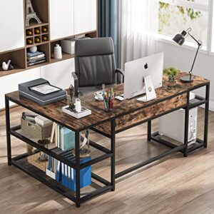 Tribesigns L Shaped Computer Desk, 63 Inch Lift Top Corner Desk with Storage Shelves, Industrial Height Adjustable Standing Desk Writing Table for Home Office, Rustic Brown