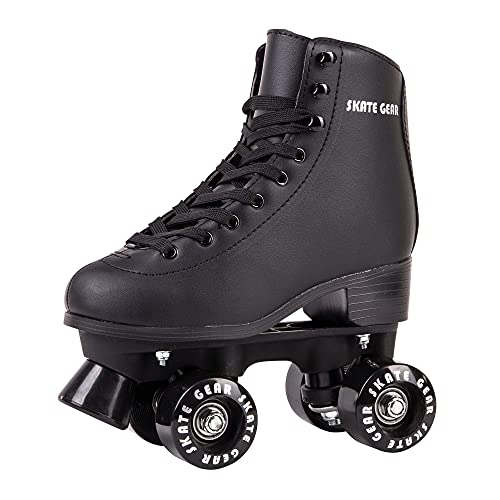 Skate Gear Extra Support Quad Roller Skates for Kids and Adults (Black, Women's 7 / Youth 6 / Men's 6)