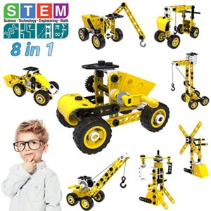 pakoo 100 pieces stem toys building toys, 8 in 1 construction toys for 5 6 7 8 9 10 + year old boys&girls, stem building blocks with screwdriver wrench tool, creative gift engineering toys for kids