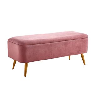 ball & cast upholstered velvet storage bench 44"w x 16"d x 18"h rose,golden powder coating legs set of 1