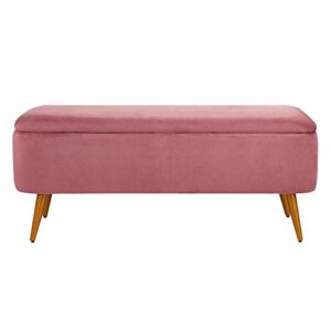 Ball & Cast Upholstered Velvet Storage Bench 44"W x 16"D x 18"H Rose,Golden Powder Coating Legs Set of 1