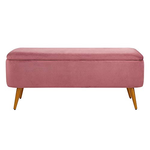 Ball & Cast Upholstered Velvet Storage Bench 44"W x 16"D x 18"H Rose,Golden Powder Coating Legs Set of 1