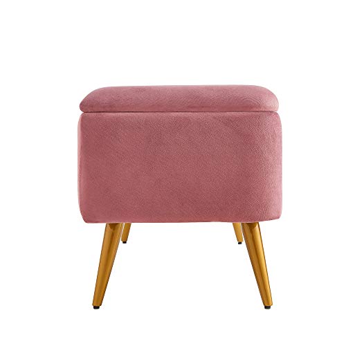 Ball & Cast Upholstered Velvet Storage Bench 44"W x 16"D x 18"H Rose,Golden Powder Coating Legs Set of 1