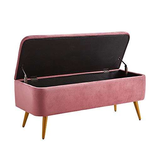 Ball & Cast Upholstered Velvet Storage Bench 44"W x 16"D x 18"H Rose,Golden Powder Coating Legs Set of 1