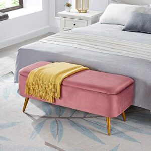 Ball & Cast Upholstered Velvet Storage Bench 44"W x 16"D x 18"H Rose,Golden Powder Coating Legs Set of 1