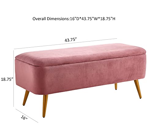 Ball & Cast Upholstered Velvet Storage Bench 44"W x 16"D x 18"H Rose,Golden Powder Coating Legs Set of 1