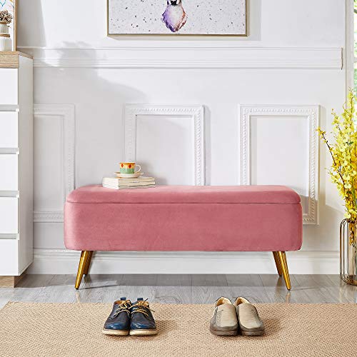 Ball & Cast Upholstered Velvet Storage Bench 44"W x 16"D x 18"H Rose,Golden Powder Coating Legs Set of 1