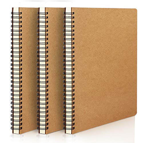 EUSOAR College Ruled Spiral Notebook, A5 3packs 5.5"X8.3" 120 Pages Line Travel Notebooks Journal, Memo Notepad Sketchbook, Students Office Business Subject Diary Ruled Book Journal-Kraft Cover