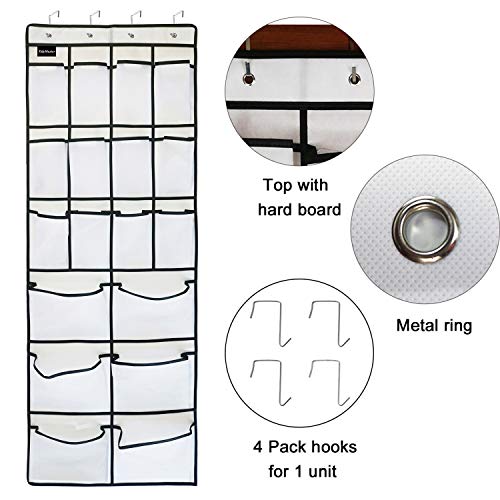 TidyMaster 2 Pack Extra Large Hanging Over Door Shoe Organizers, 12 Mesh Pockets + 6 Large Mesh Storage Various Compartments with 8+8 Hooks Shoes Holder for Closet Bedroom, White (59 x 21.6 inch)…